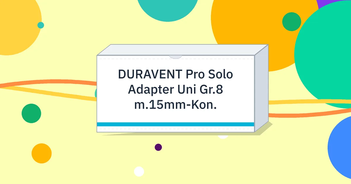 Symbolbild: Packung mit der Aufschrift DURAVENT Pro Solo Adapter Uni Gr.8 m.15mm-Kon. (PZN 19272675) – Verfügbarkeit und Bezug in Apotheken in Frankfurt am Main