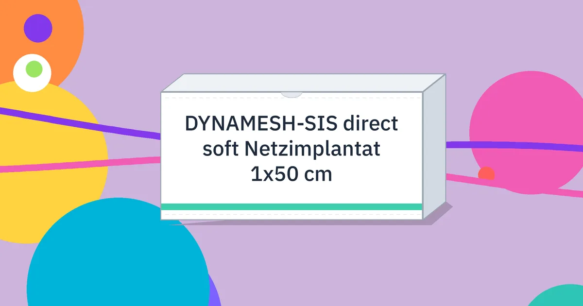 Symbolbild: Packung mit der Aufschrift DYNAMESH-SIS direct soft Netzimplantat 1x50 cm (PZN 19390191) – Verfügbarkeit und Bezug in Apotheken in Frankfurt am Main