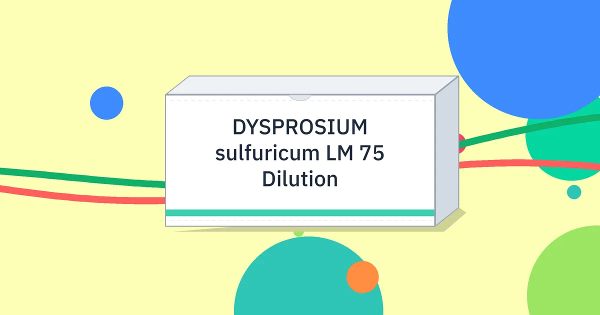 Symbolbild: Packung mit der Aufschrift DYSPROSIUM sulfuricum LM 75 Dilution (PZN 13468213) – Verfügbarkeit und Bezug in Apotheken in Frankfurt am Main
