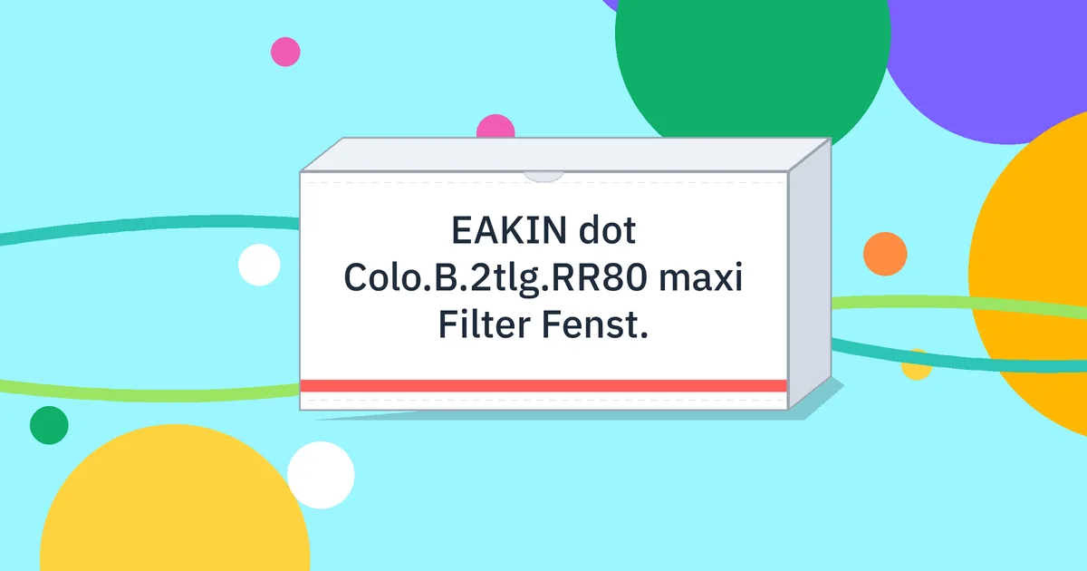 Symbolbild: Packung mit der Aufschrift EAKIN dot Colo.B.2tlg.RR80 maxi Filter Fenst. (PZN 15529284) – Verfügbarkeit und Bezug in Apotheken in Frankfurt am Main