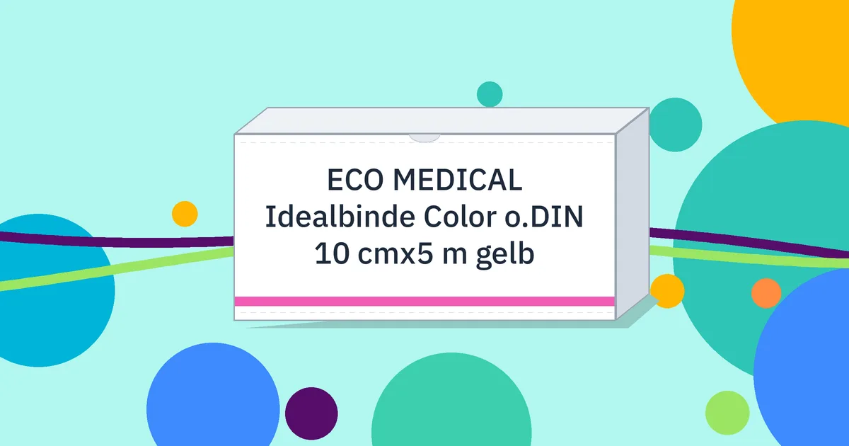 Symbolbild: Packung mit der Aufschrift ECO MEDICAL Idealbinde Color o.DIN 10 cmx5 m gelb (PZN 00745094) – Verfügbarkeit und Bezug in Apotheken in Frankfurt am Main