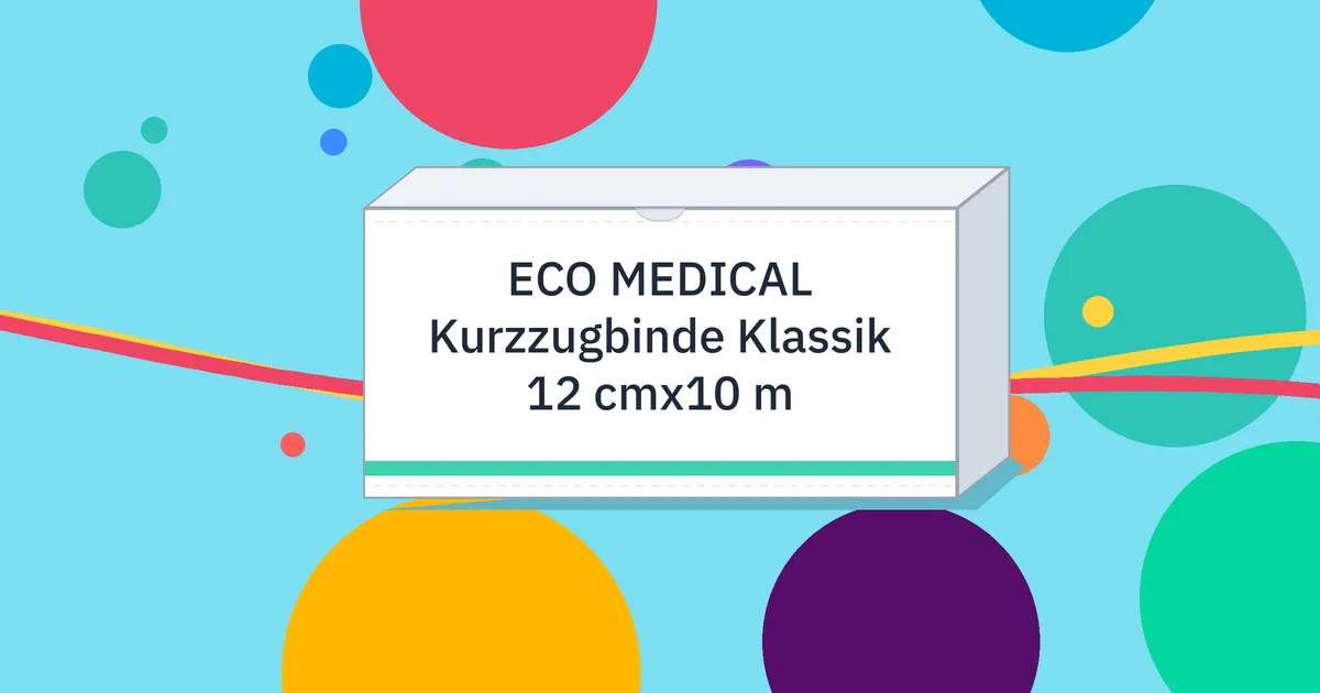 Symbolbild: Packung mit der Aufschrift ECO MEDICAL Kurzzugbinde Klassik 12 cmx10 m (PZN 11142306) – Verfügbarkeit und Bezug in Apotheken in Frankfurt am Main