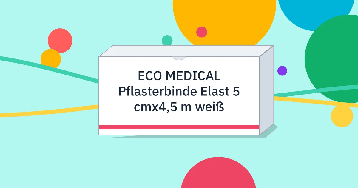 Symbolbild: Packung mit der Aufschrift ECO MEDICAL Pflasterbinde Elast 5 cmx4,5 m weiß (PZN 00881242) – Verfügbarkeit und Bezug in Apotheken in Frankfurt am Main