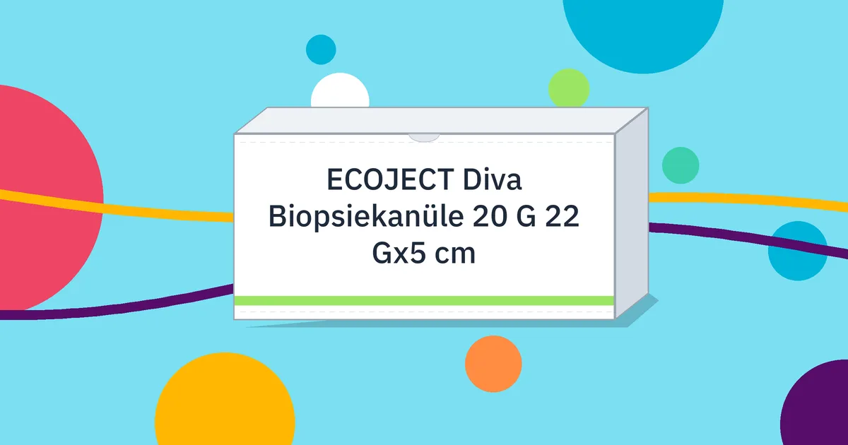 Symbolbild: Packung mit der Aufschrift ECOJECT Diva Biopsiekanüle 20 G 22 Gx5 cm (PZN 06125518) – Verfügbarkeit und Bezug in Apotheken in Frankfurt am Main