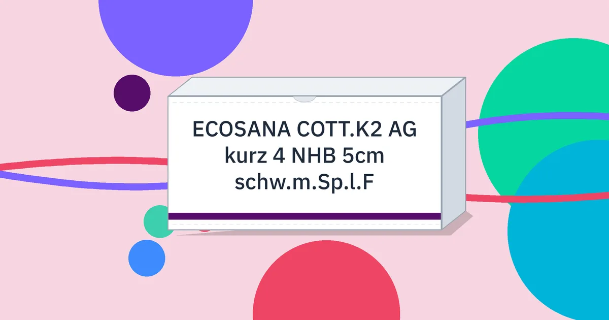 Symbolbild: Packung mit der Aufschrift ECOSANA COTT.K2 AG kurz 4 NHB 5cm schw.m.Sp.l.F (PZN 16949781) – Verfügbarkeit und Bezug in Apotheken in Frankfurt am Main