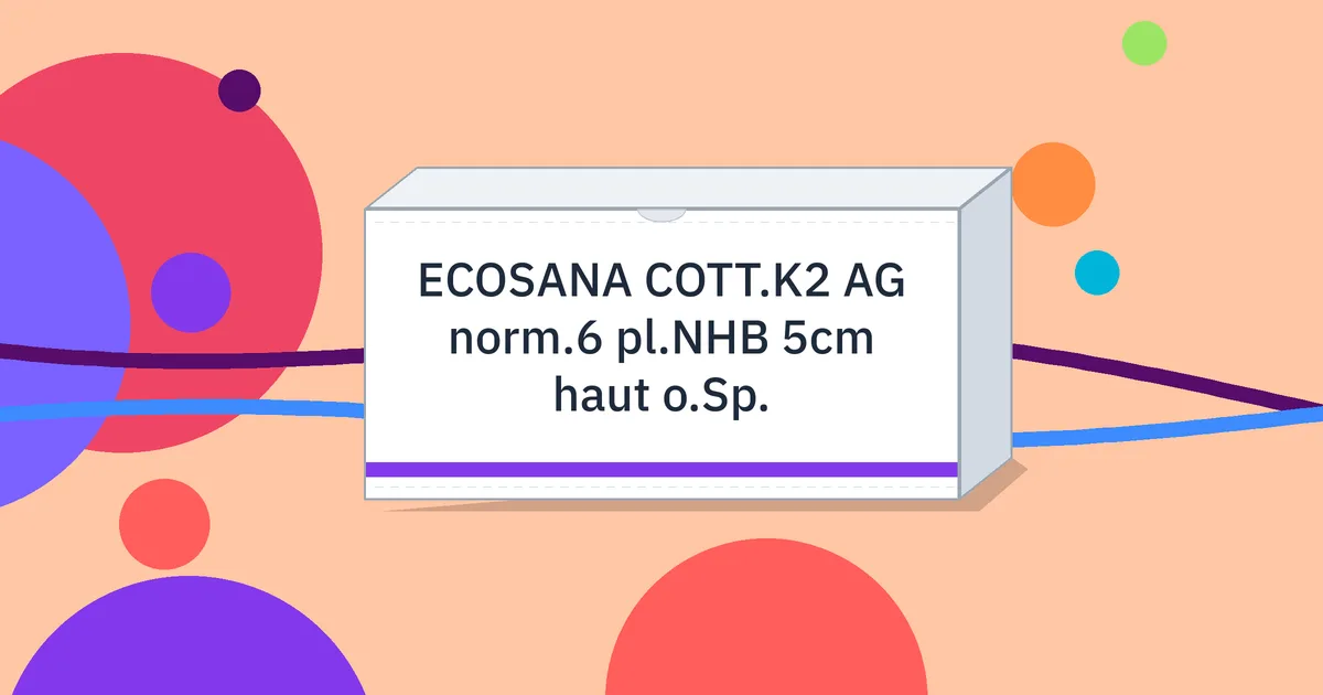 Symbolbild: Packung mit der Aufschrift ECOSANA COTT.K2 AG norm.6 pl.NHB 5cm haut o.Sp. (PZN 16950956) – Verfügbarkeit und Bezug in Apotheken in Frankfurt am Main