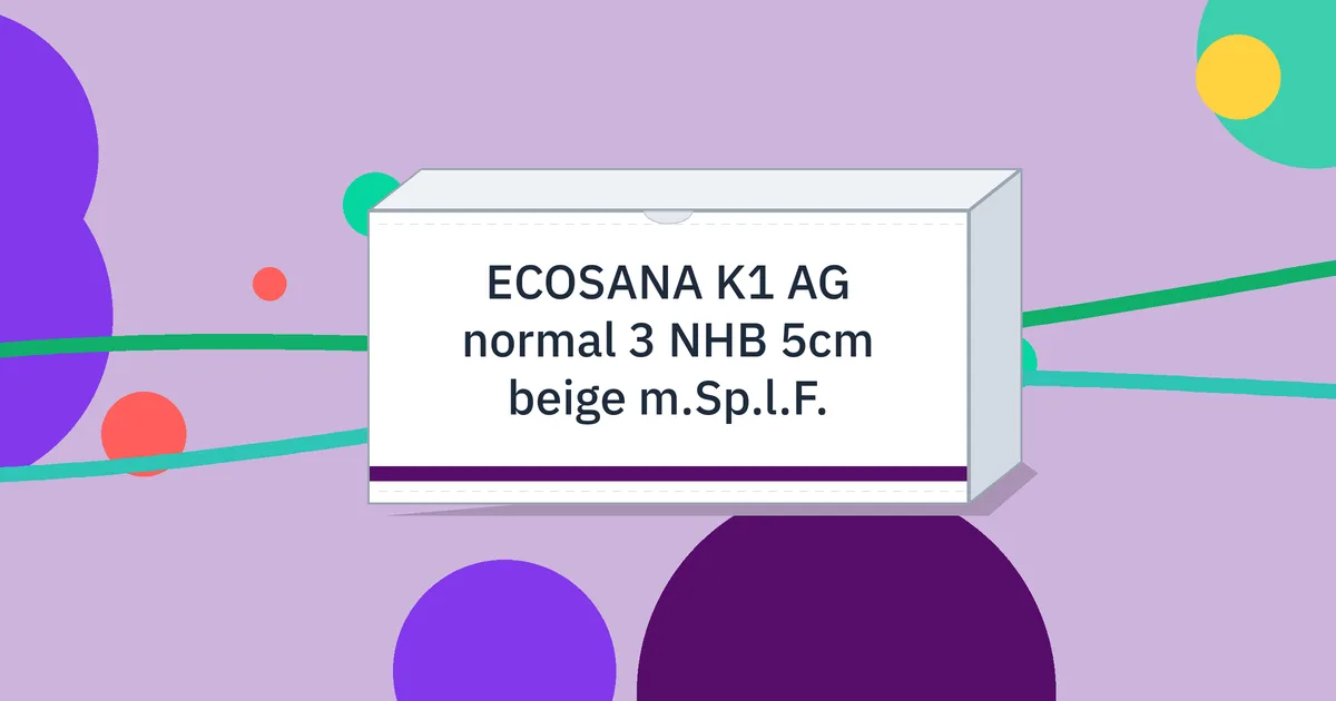 Symbolbild: Packung mit der Aufschrift ECOSANA K1 AG normal 3 NHB 5cm beige m.Sp.l.F. (PZN 04727466) – Verfügbarkeit und Bezug in Apotheken in Frankfurt am Main