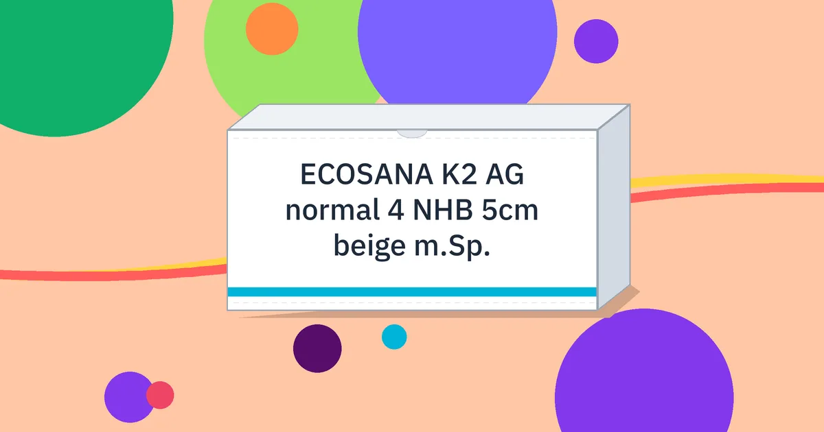 Symbolbild: Packung mit der Aufschrift ECOSANA K2 AG normal 4 NHB 5cm beige m.Sp. (PZN 01440439) – Verfügbarkeit und Bezug in Apotheken in Frankfurt am Main