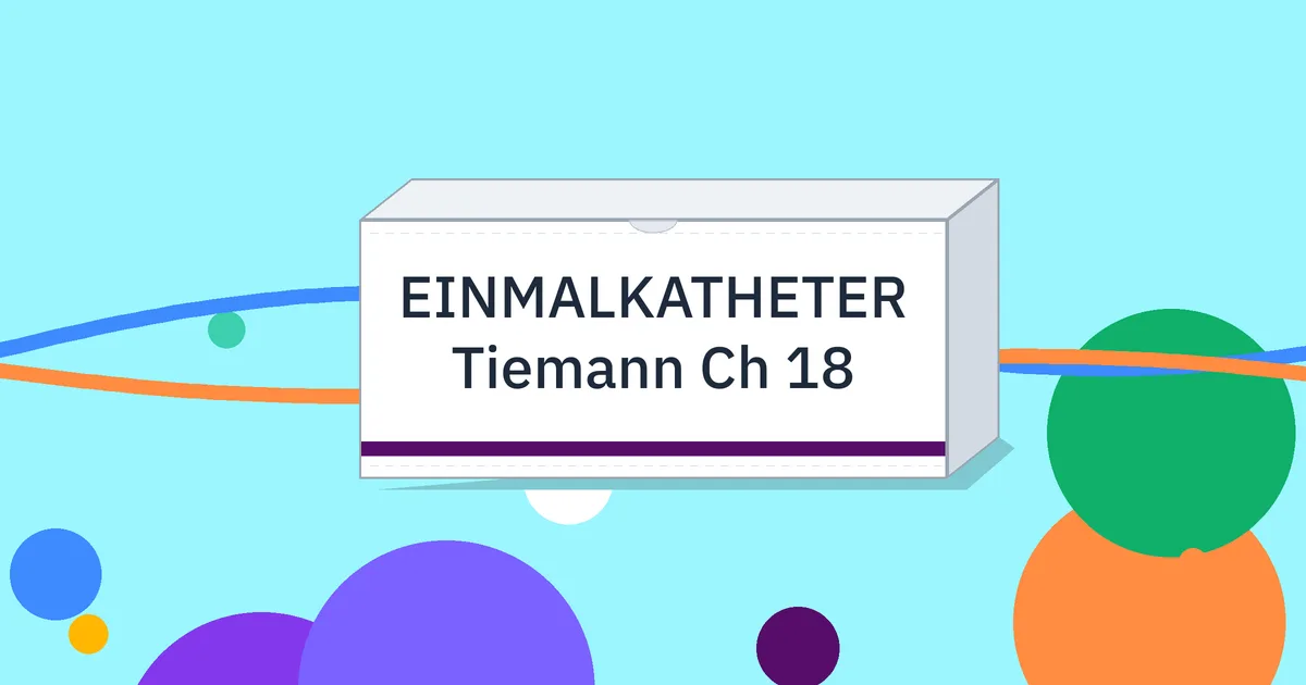 Symbolbild: Packung mit der Aufschrift EINMALKATHETER Tiemann Ch 18 (PZN 04476165) – Verfügbarkeit und Bezug in Apotheken in Frankfurt am Main