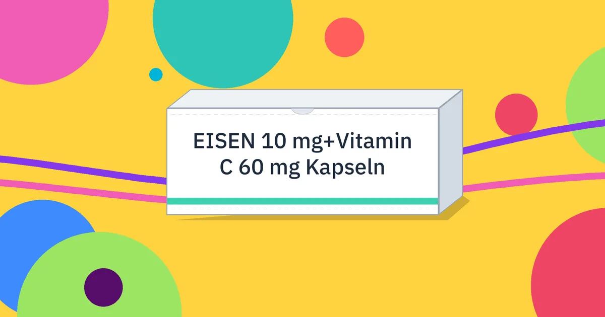 Symbolbild: Packung mit der Aufschrift EISEN 10 mg+Vitamin C 60 mg Kapseln (PZN 09222073) – Verfügbarkeit und Bezug in Apotheken in Frankfurt am Main
