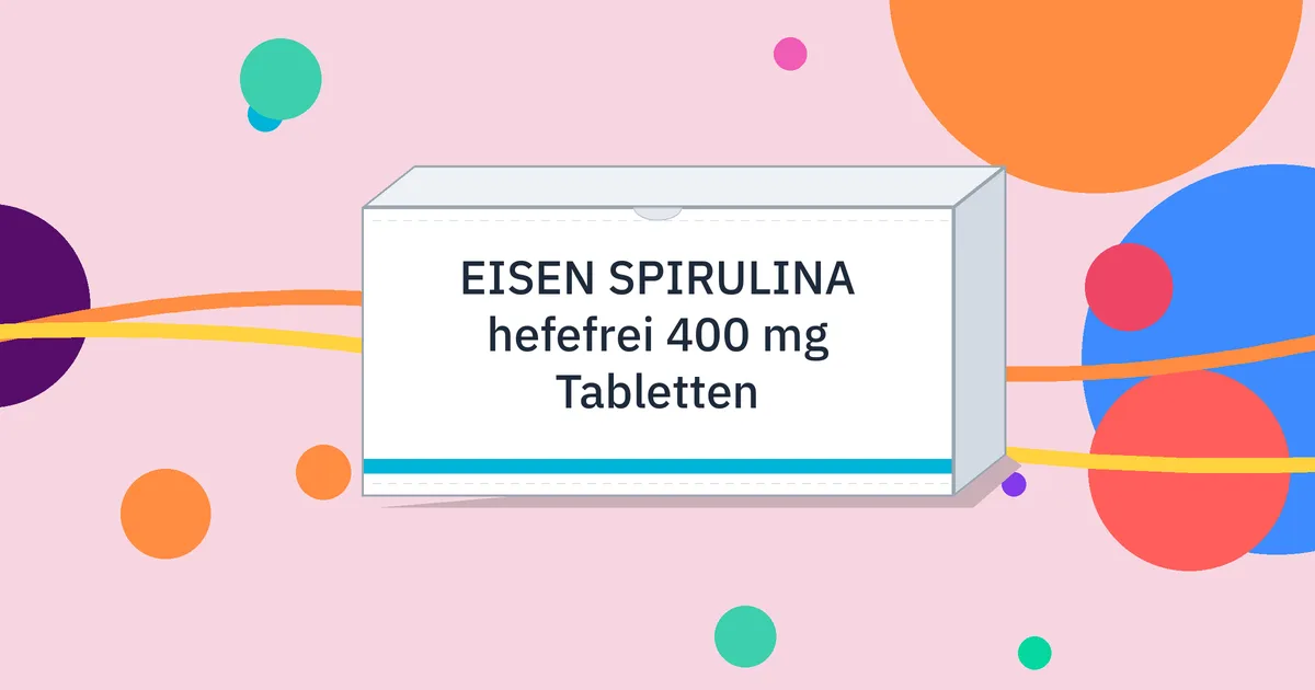 Symbolbild: Packung mit der Aufschrift EISEN SPIRULINA hefefrei 400 mg Tabletten (PZN 00819734) – Verfügbarkeit und Bezug in Apotheken in Frankfurt am Main