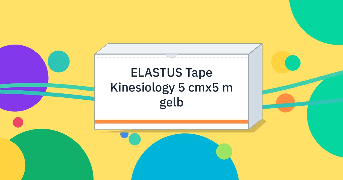 Symbolbild: Packung mit der Aufschrift ELASTUS Tape Kinesiology 5 cmx5 m gelb (PZN 13171542) – Verfügbarkeit und Bezug in Apotheken in Frankfurt am Main