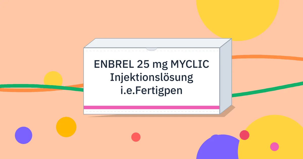 Symbolbild: Packung mit der Aufschrift ENBREL 25 mg MYCLIC Injektionslösung i.e.Fertigpen (PZN 16913211) – Verfügbarkeit und Bezug in Apotheken in Frankfurt am Main
