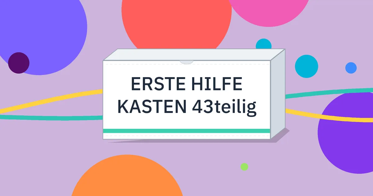 Symbolbild: Packung mit der Aufschrift ERSTE HILFE KASTEN 43teilig (PZN 11266764) – Verfügbarkeit und Bezug in Apotheken in Frankfurt am Main