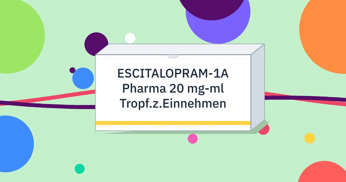 Symbolbild: Packung mit der Aufschrift ESCITALOPRAM-1A Pharma 20 mg-ml Tropf.z.Einnehmen (PZN 13813503) – Verfügbarkeit und Bezug in Apotheken in Frankfurt am Main