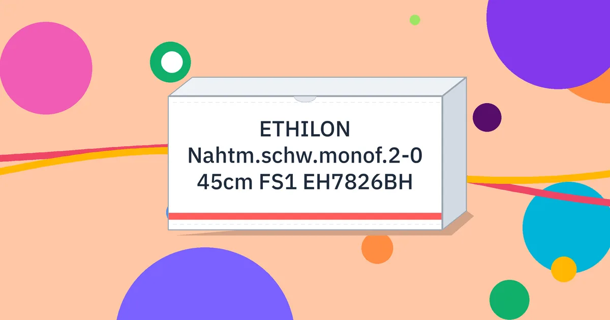 Symbolbild: Packung mit der Aufschrift ETHILON Nahtm.schw.monof.2-0 45cm FS1 EH7826BH (PZN 19760529) – Verfügbarkeit und Bezug in Apotheken in Frankfurt am Main