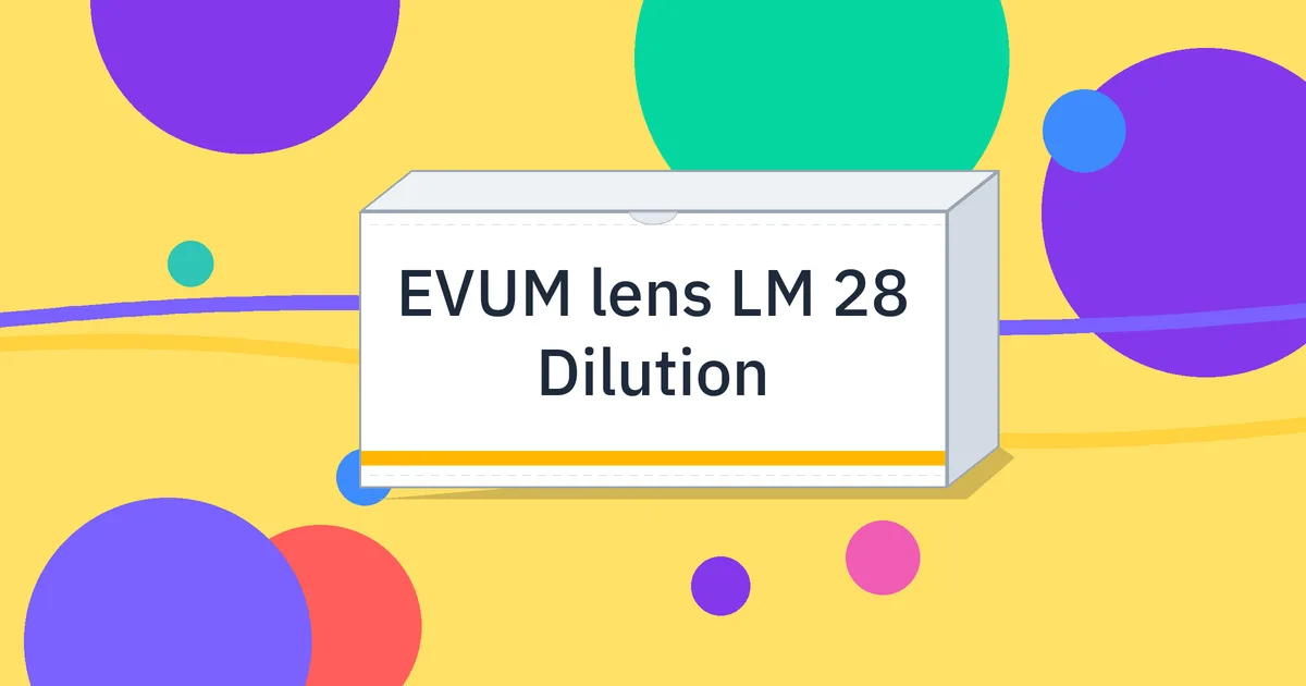 Symbolbild: Packung mit der Aufschrift EVUM lens LM 28 Dilution (PZN 13485312) – Verfügbarkeit und Bezug in Apotheken in Frankfurt am Main