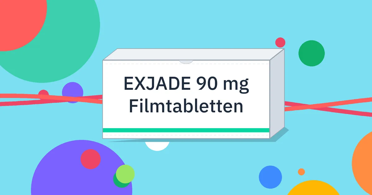 Symbolbild: Packung mit der Aufschrift EXJADE 90 mg Filmtabletten (PZN 11613792) – Verfügbarkeit und Bezug in Apotheken in Frankfurt am Main
