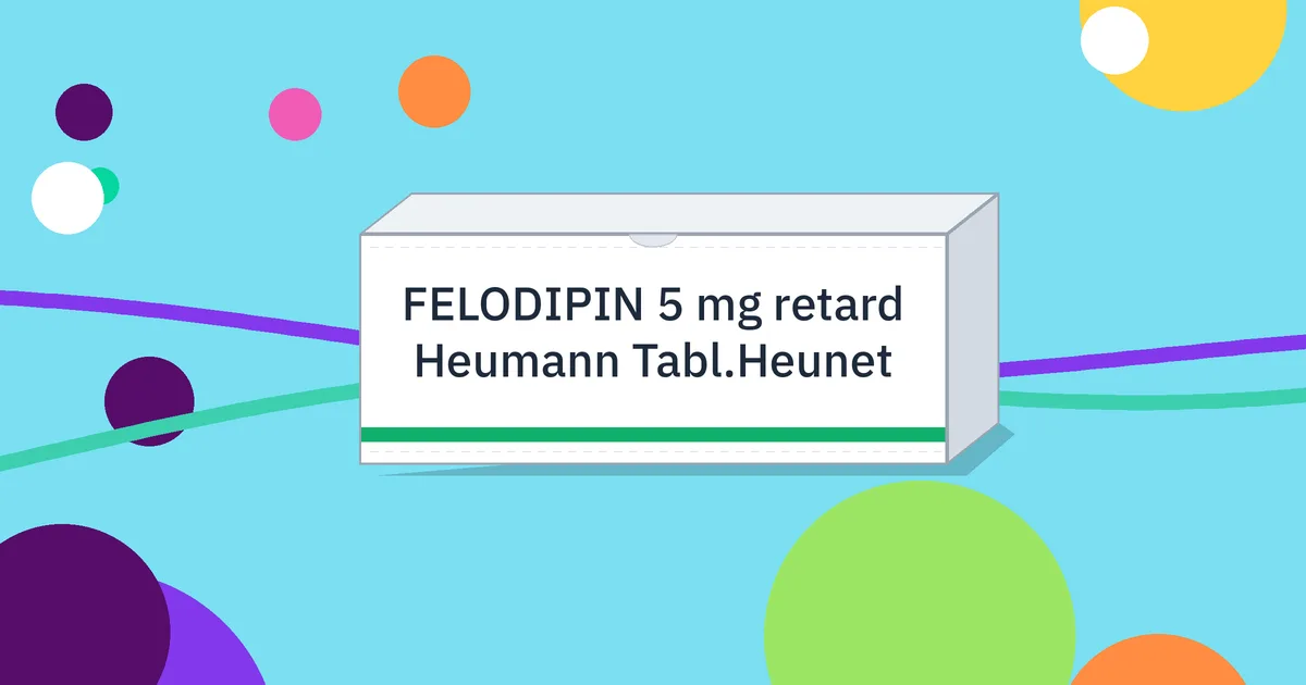 Symbolbild: Packung mit der Aufschrift FELODIPIN 5 mg retard Heumann Tabl.Heunet (PZN 05888071) – Verfügbarkeit und Bezug in Apotheken in Frankfurt am Main