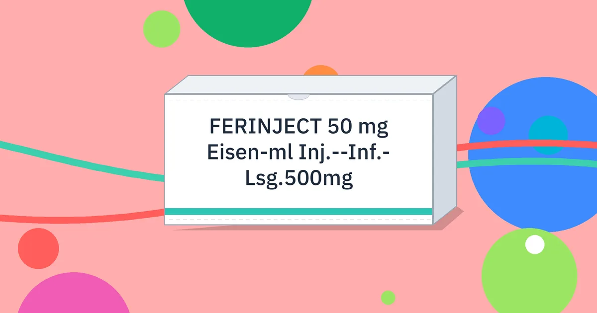 Symbolbild: Packung mit der Aufschrift FERINJECT 50 mg Eisen-ml Inj.--Inf.-Lsg.500mg (PZN 10355135) – Verfügbarkeit und Bezug in Apotheken in Frankfurt am Main