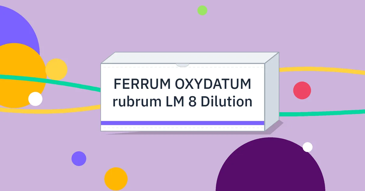 Symbolbild: Packung mit der Aufschrift FERRUM OXYDATUM rubrum LM 8 Dilution (PZN 12851602) – Verfügbarkeit und Bezug in Apotheken in Frankfurt am Main