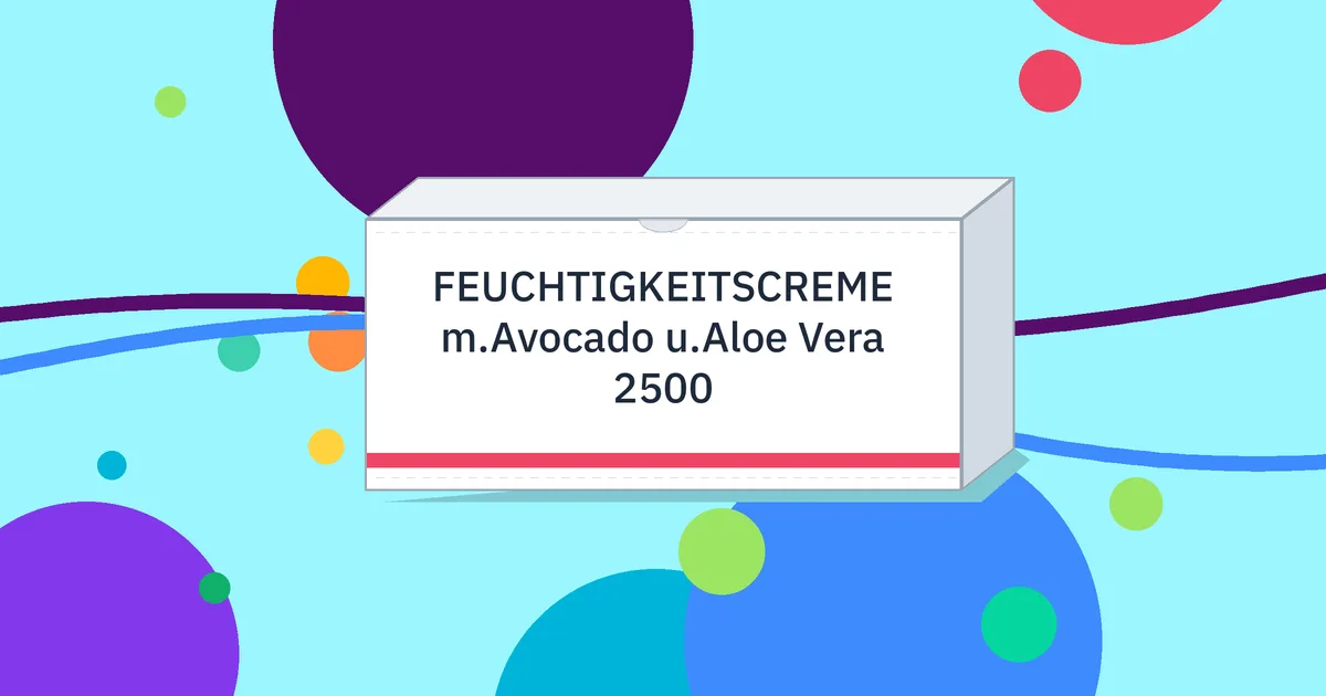 Symbolbild: Packung mit der Aufschrift FEUCHTIGKEITSCREME m.Avocado u.Aloe Vera 2500 (PZN 07356786) – Verfügbarkeit und Bezug in Apotheken in Frankfurt am Main