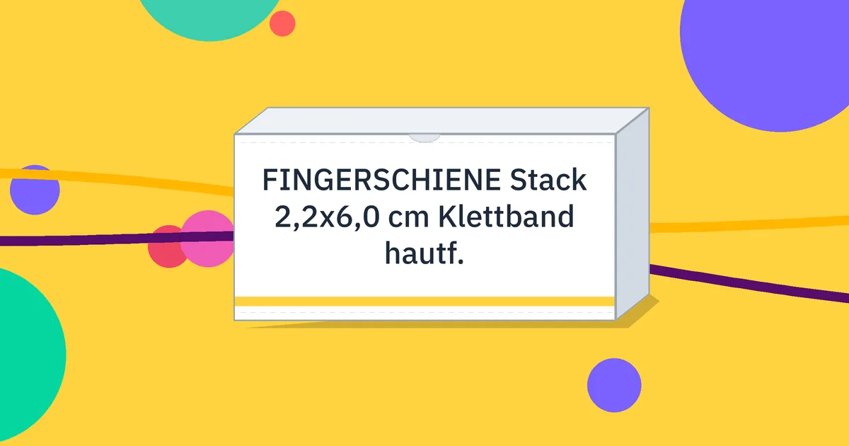 Symbolbild: Packung mit der Aufschrift FINGERSCHIENE Stack 2,2x6,0 cm Klettband hautf. (PZN 12423177) – Verfügbarkeit und Bezug in Apotheken in Frankfurt am Main