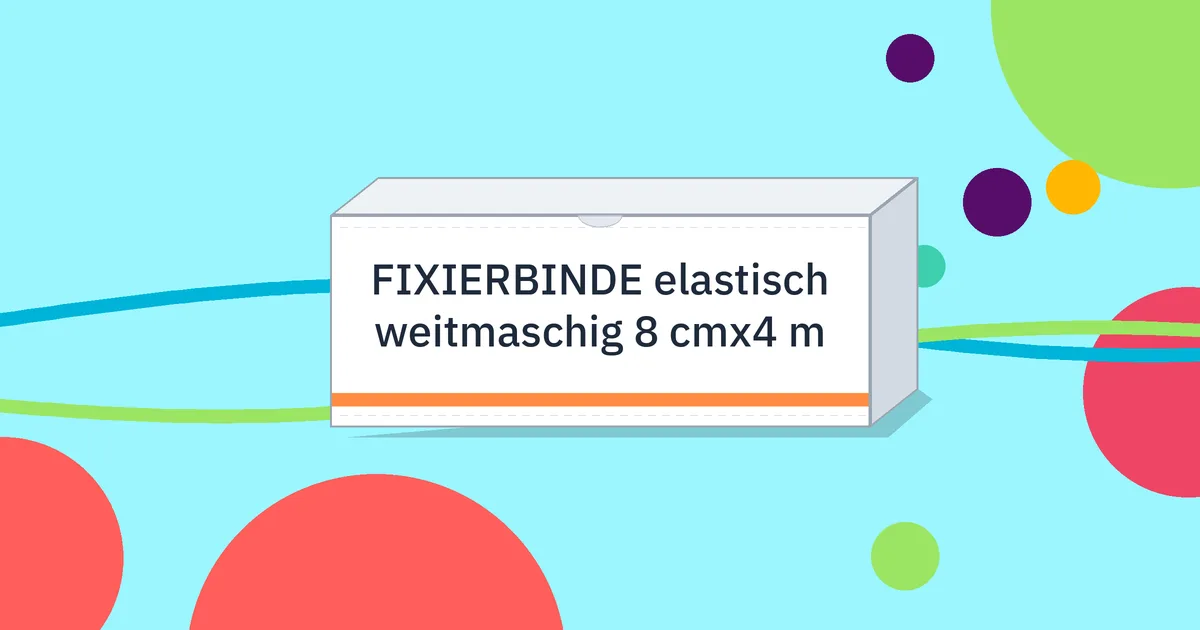 Symbolbild: Packung mit der Aufschrift FIXIERBINDE elastisch weitmaschig 8 cmx4 m (PZN 04793919) – Verfügbarkeit und Bezug in Apotheken in Frankfurt am Main