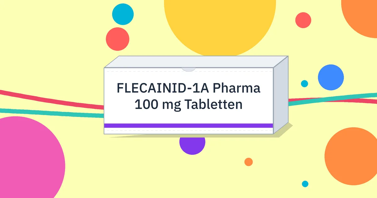 Symbolbild: Packung mit der Aufschrift FLECAINID-1A Pharma 100 mg Tabletten (PZN 01891567) – Verfügbarkeit und Bezug in Apotheken in Frankfurt am Main