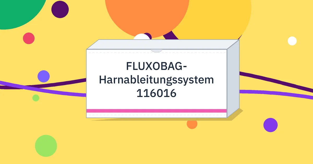 Symbolbild: Packung mit der Aufschrift FLUXOBAG-Harnableitungssystem 116016 (PZN 11566012) – Verfügbarkeit und Bezug in Apotheken in Frankfurt am Main
