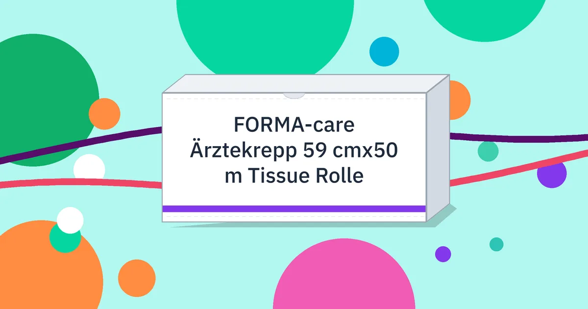 Symbolbild: Packung mit der Aufschrift FORMA-care Ärztekrepp 59 cmx50 m Tissue Rolle (PZN 10344841) – Verfügbarkeit und Bezug in Apotheken in Frankfurt am Main