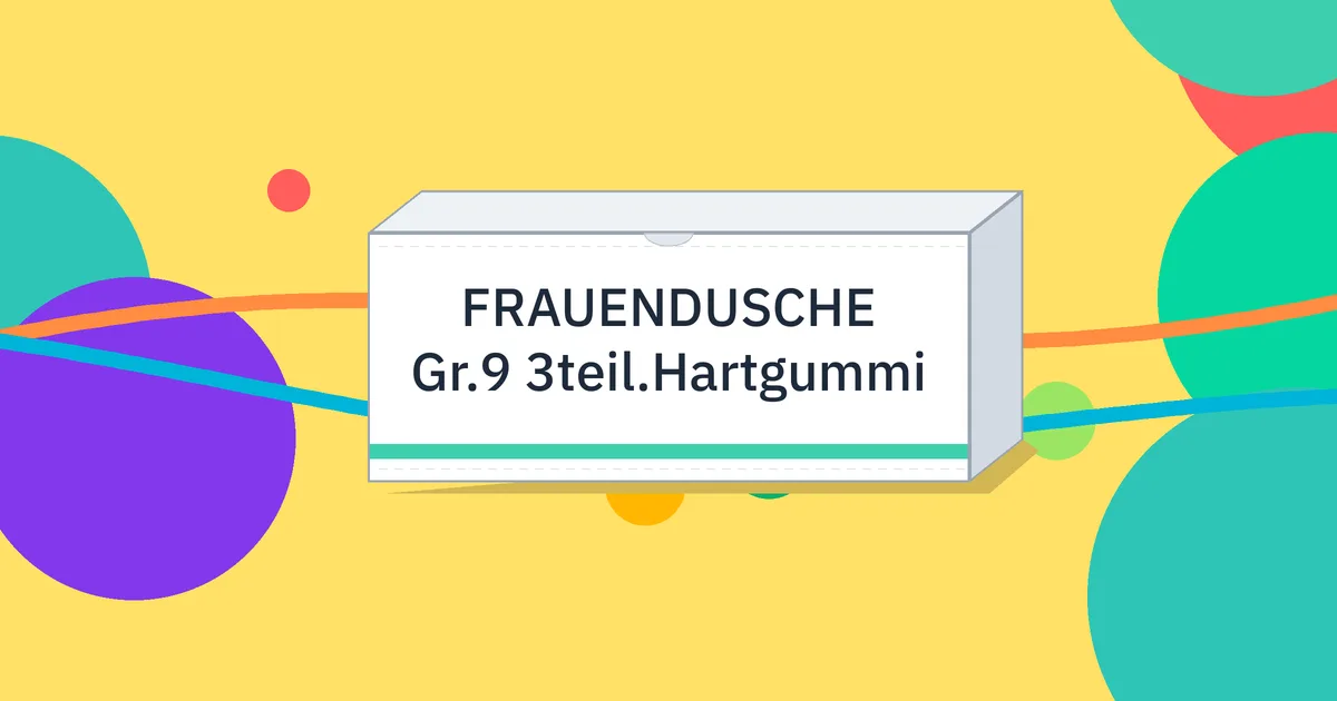 Symbolbild: Packung mit der Aufschrift FRAUENDUSCHE Gr.9 3teil.Hartgummi (PZN 02689968) – Verfügbarkeit und Bezug in Apotheken in Frankfurt am Main