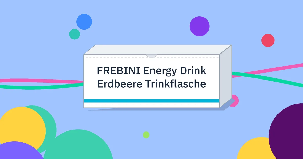 Symbolbild: Packung mit der Aufschrift FREBINI Energy Drink Erdbeere Trinkflasche (PZN 09678287) – Verfügbarkeit und Bezug in Apotheken in Frankfurt am Main