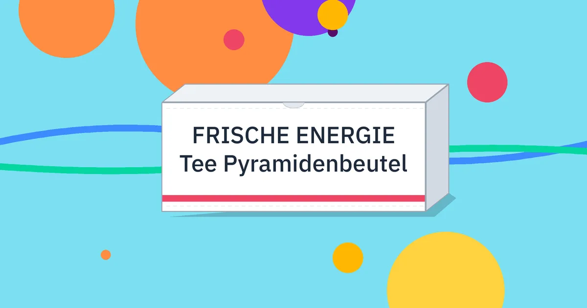 Symbolbild: Packung mit der Aufschrift FRISCHE ENERGIE Tee Pyramidenbeutel (PZN 15386382) – Verfügbarkeit und Bezug in Apotheken in Frankfurt am Main