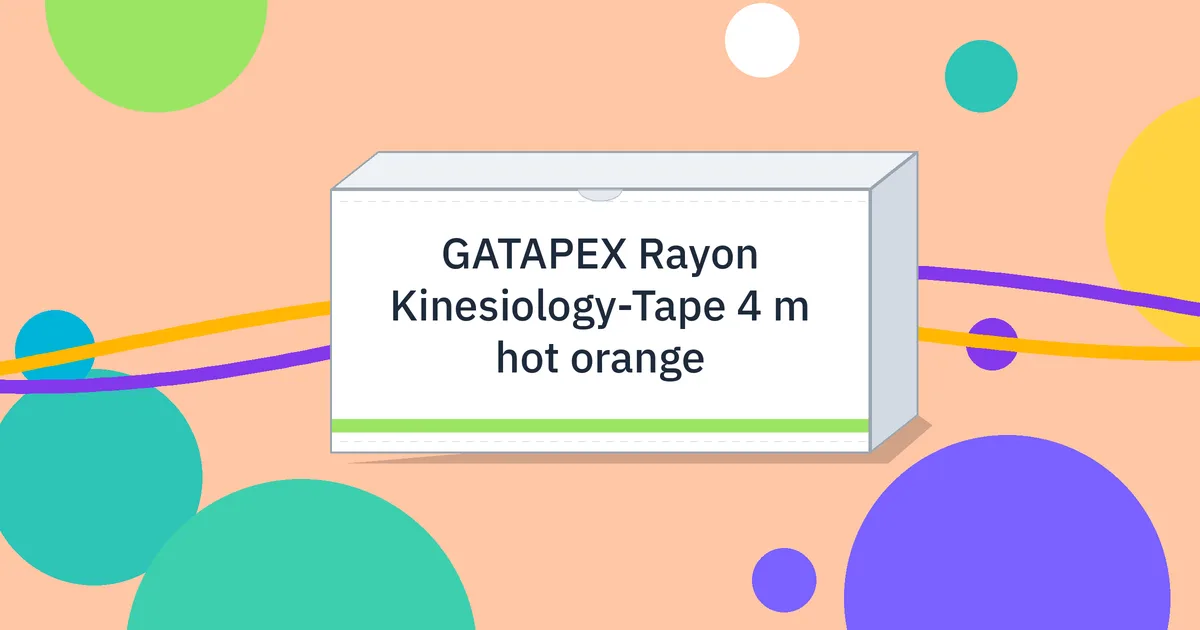 Symbolbild: Packung mit der Aufschrift GATAPEX Rayon Kinesiology-Tape 4 m hot orange (PZN 11539877) – Verfügbarkeit und Bezug in Apotheken in Frankfurt am Main