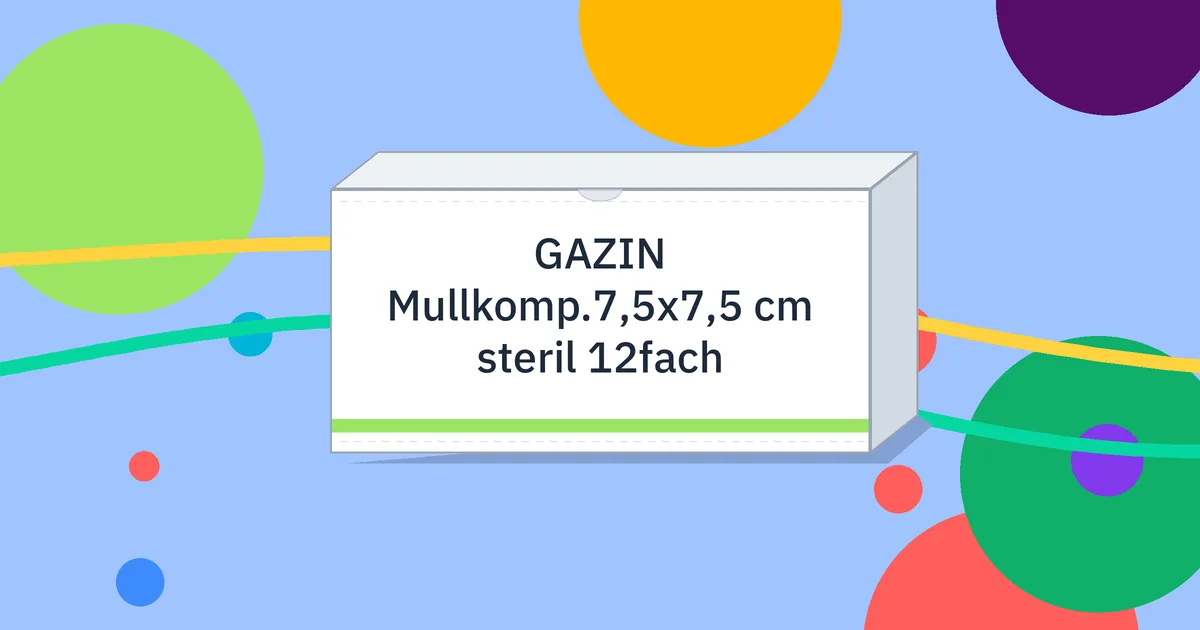 Symbolbild: Packung mit der Aufschrift GAZIN Mullkomp.7,5x7,5 cm steril 12fach (PZN 01163678) – Verfügbarkeit und Bezug in Apotheken in Frankfurt am Main