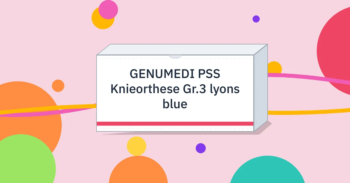 Symbolbild: Packung mit der Aufschrift GENUMEDI PSS Knieorthese Gr.3 lyons blue (PZN 18322483) – Verfügbarkeit und Bezug in Apotheken in Frankfurt am Main