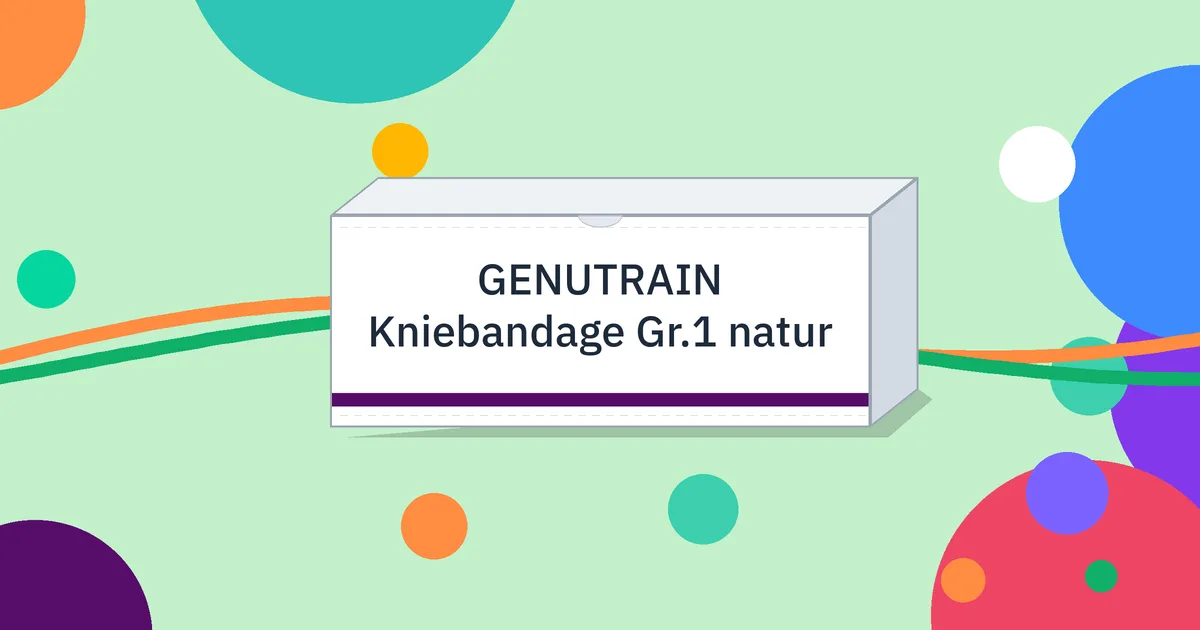 Symbolbild: Packung mit der Aufschrift GENUTRAIN Kniebandage Gr.1 natur (PZN 01285246) – Verfügbarkeit und Bezug in Apotheken in Frankfurt am Main
