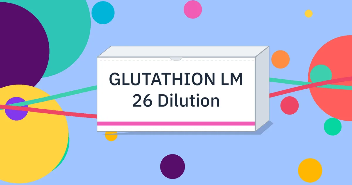 Symbolbild: Packung mit der Aufschrift GLUTATHION LM 26 Dilution (PZN 12880064) – Verfügbarkeit und Bezug in Apotheken in Frankfurt am Main