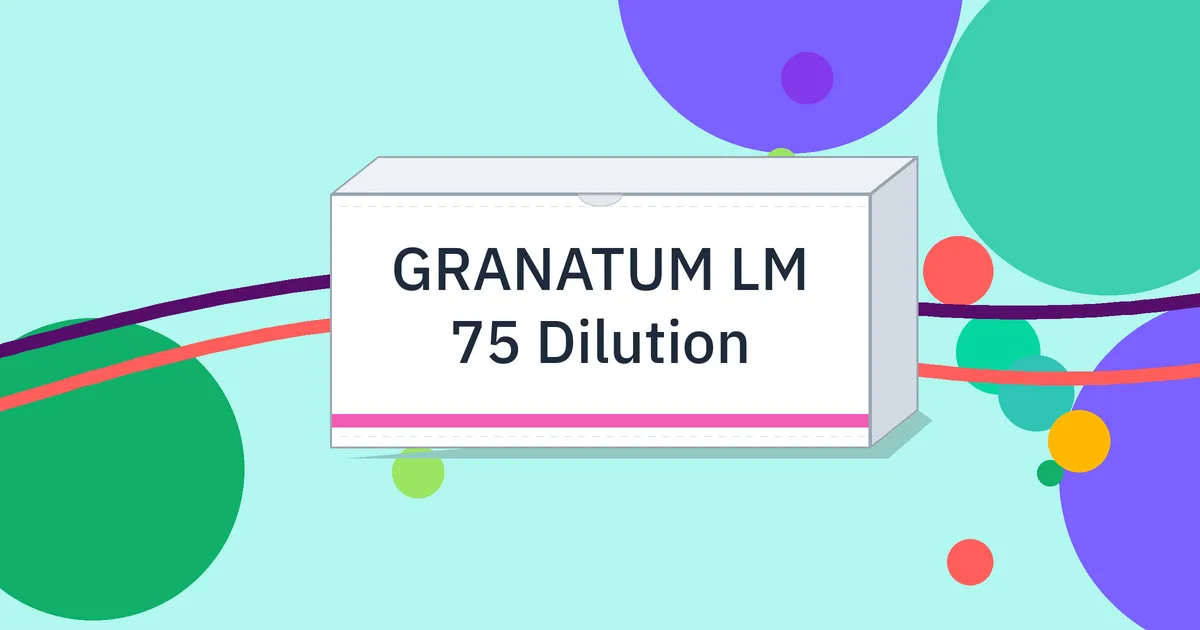 Symbolbild: Packung mit der Aufschrift GRANATUM LM 75 Dilution (PZN 13546315) – Verfügbarkeit und Bezug in Apotheken in Frankfurt am Main