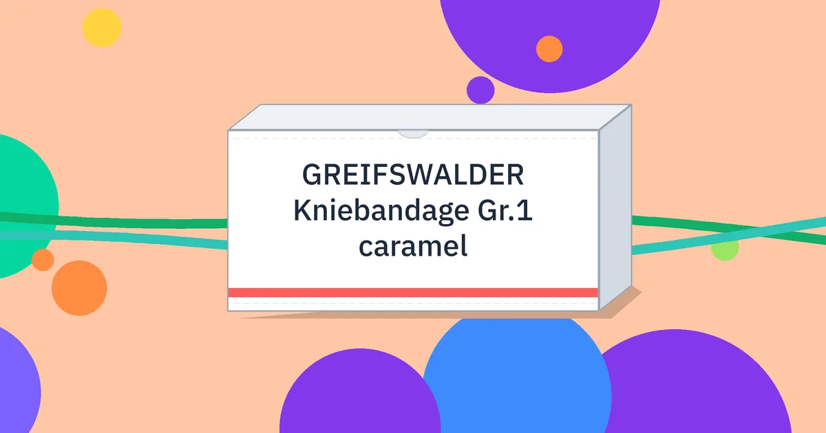 Symbolbild: Packung mit der Aufschrift GREIFSWALDER Kniebandage Gr.1 caramel (PZN 05362765) – Verfügbarkeit und Bezug in Apotheken in Frankfurt am Main