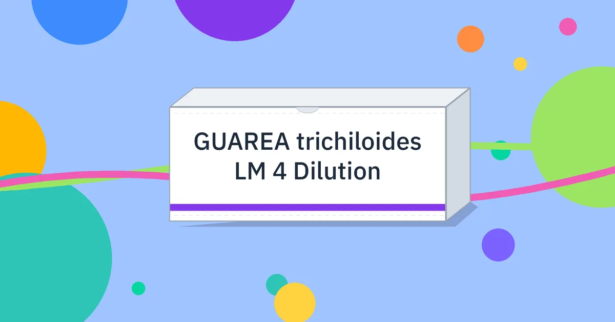 Symbolbild: Packung mit der Aufschrift GUAREA trichiloides LM 4 Dilution (PZN 13548314) – Verfügbarkeit und Bezug in Apotheken in Frankfurt am Main