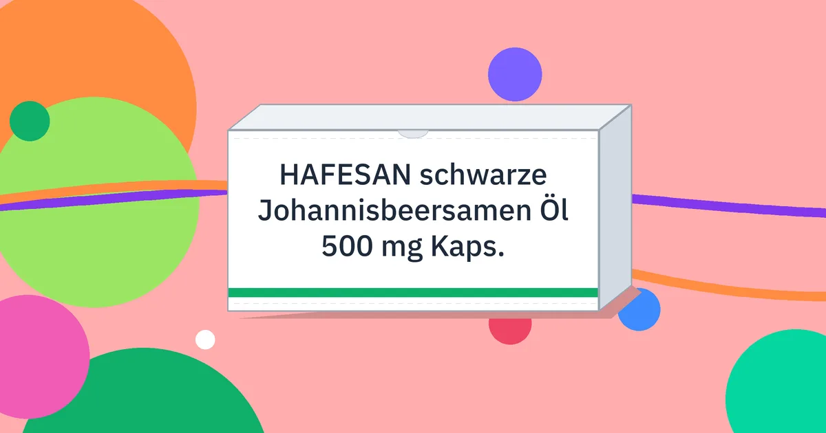 Symbolbild: Packung mit der Aufschrift HAFESAN schwarze Johannisbeersamen Öl 500 mg Kaps. (PZN 20181400) – Verfügbarkeit und Bezug in Apotheken in Frankfurt am Main