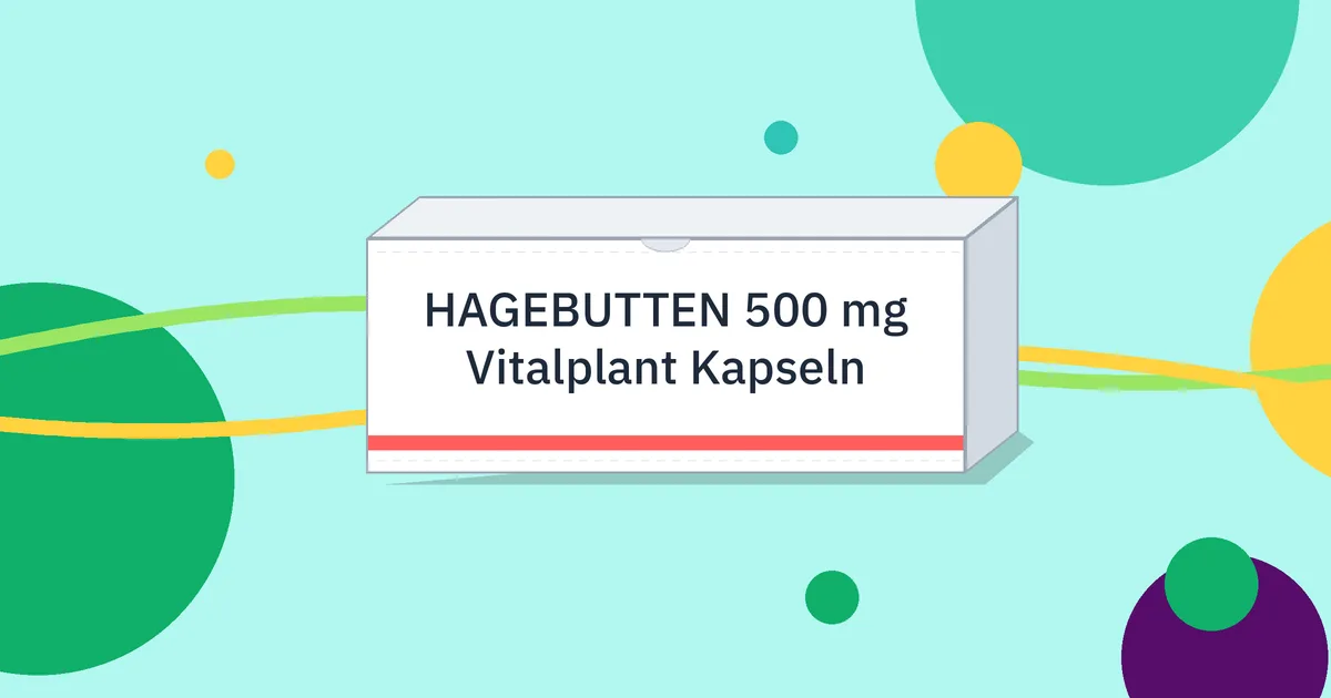 Symbolbild: Packung mit der Aufschrift HAGEBUTTEN 500 mg Vitalplant Kapseln (PZN 12504071) – Verfügbarkeit und Bezug in Apotheken in Frankfurt am Main