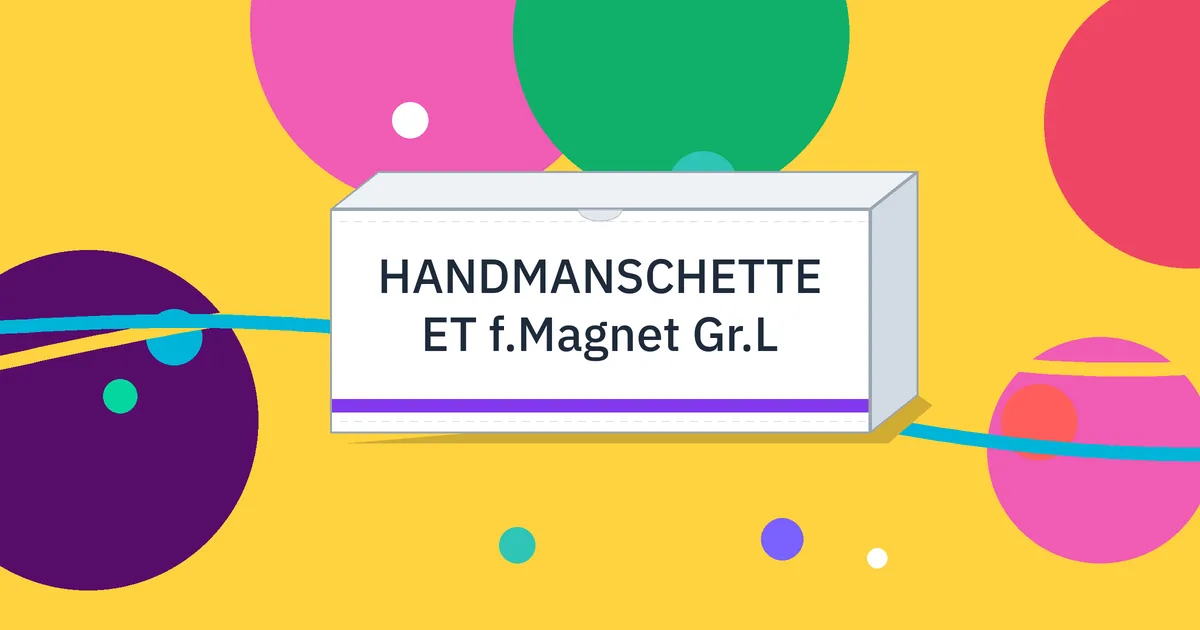 Symbolbild: Packung mit der Aufschrift HANDMANSCHETTE ET f.Magnet Gr.L (PZN 09168882) – Verfügbarkeit und Bezug in Apotheken in Frankfurt am Main
