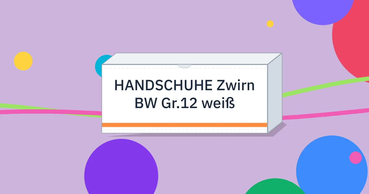 Symbolbild: Packung mit der Aufschrift HANDSCHUHE Zwirn BW Gr.12 weiß (PZN 03163889) – Verfügbarkeit und Bezug in Apotheken in Frankfurt am Main