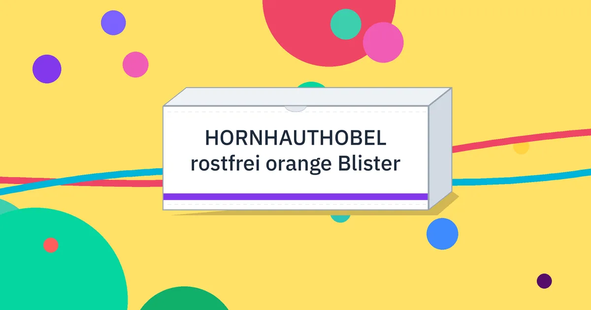Symbolbild: Packung mit der Aufschrift HORNHAUTHOBEL rostfrei orange Blister (PZN 01604734) – Verfügbarkeit und Bezug in Apotheken in Frankfurt am Main