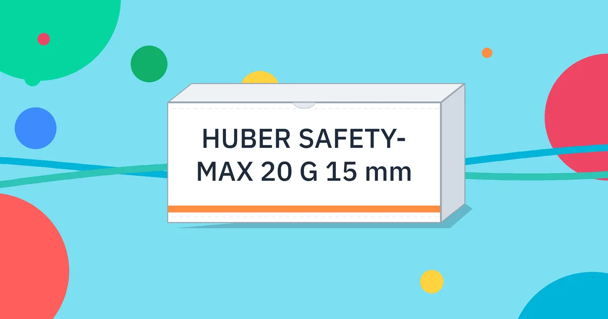 Symbolbild: Packung mit der Aufschrift HUBER SAFETY-MAX 20 G 15 mm (PZN 10185199) – Verfügbarkeit und Bezug in Apotheken in Frankfurt am Main
