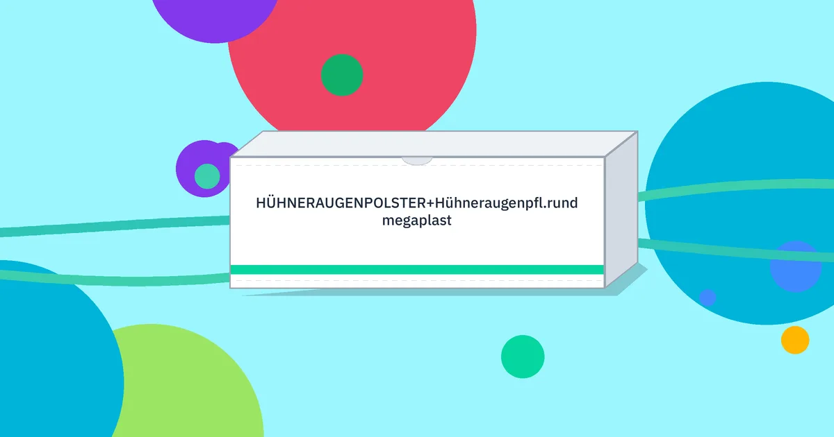 Symbolbild: Packung mit der Aufschrift HÜHNERAUGENPOLSTER+Hühneraugenpfl.rund megaplast (PZN 16501520) – Verfügbarkeit und Bezug in Apotheken in Frankfurt am Main