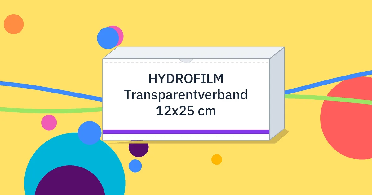 Symbolbild: Packung mit der Aufschrift HYDROFILM Transparentverband 12x25 cm (PZN 12594536) – Verfügbarkeit und Bezug in Apotheken in Frankfurt am Main